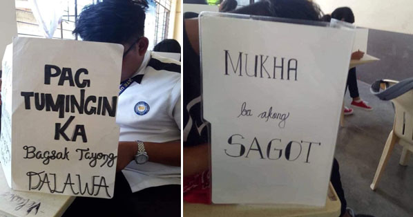 Mga naka-sulat sa mga Folder na panakip sa exam ng mga estudyante ...