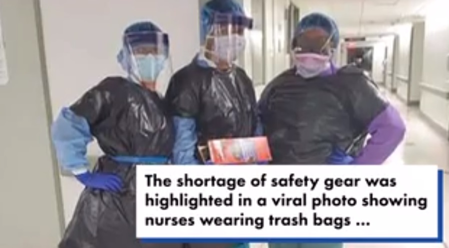 Dahil sa kawalan ng supply ng mga PPE, trash bags na lamang ang ...