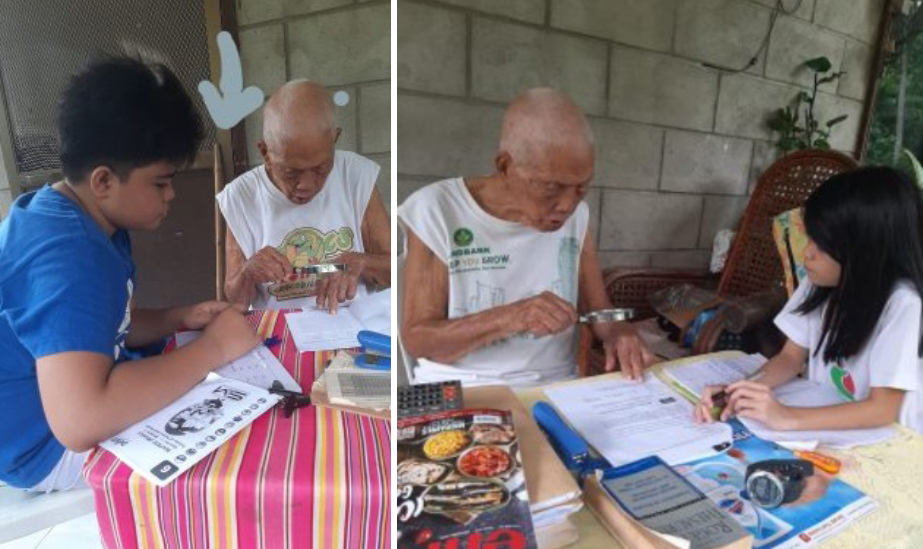 93 Anyos Na Lolo Gumagamit Ng Magnifying Glass At Hearing Aid Habang Tinutulungan Ang Mga Apo