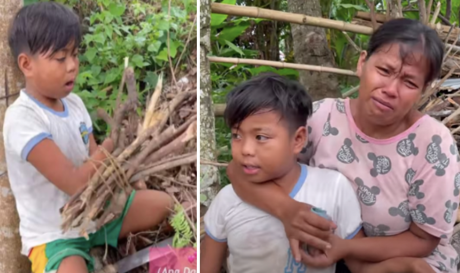 Isang bata na walang kamay at paa, nagagawa pang manguha ng kahoy upang ...